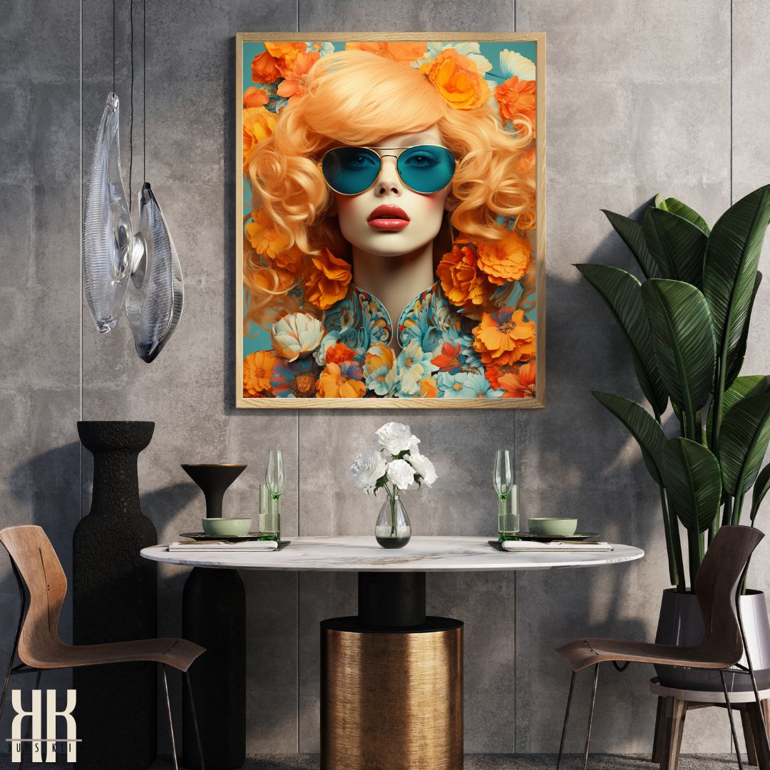 Floral Colourful Maximalist Female Portrait Print - Featsy | Online ...