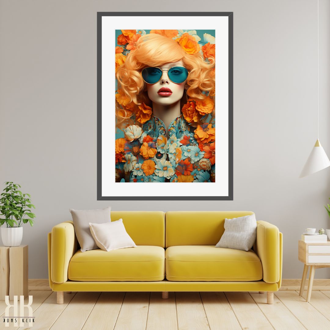 Floral Colourful Maximalist Female Portrait Print - Featsy | Online ...